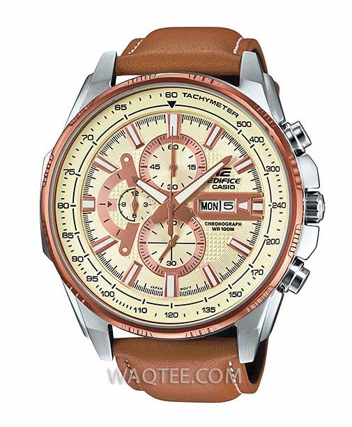 Casio Edifice Chrono Light Brown Leather Beige Dial for Men EFR-549L-7A